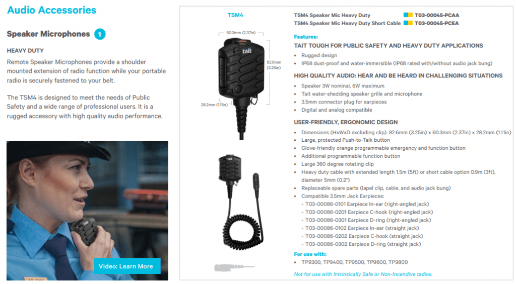 TSM4 Tait Remote Speaker Microphone - 3 - 6 Watts Heavy Duty Speaker